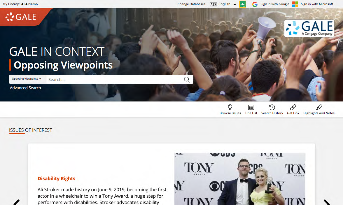 Gale In Context: Opposing Viewpoints – eLibrary Backstage
